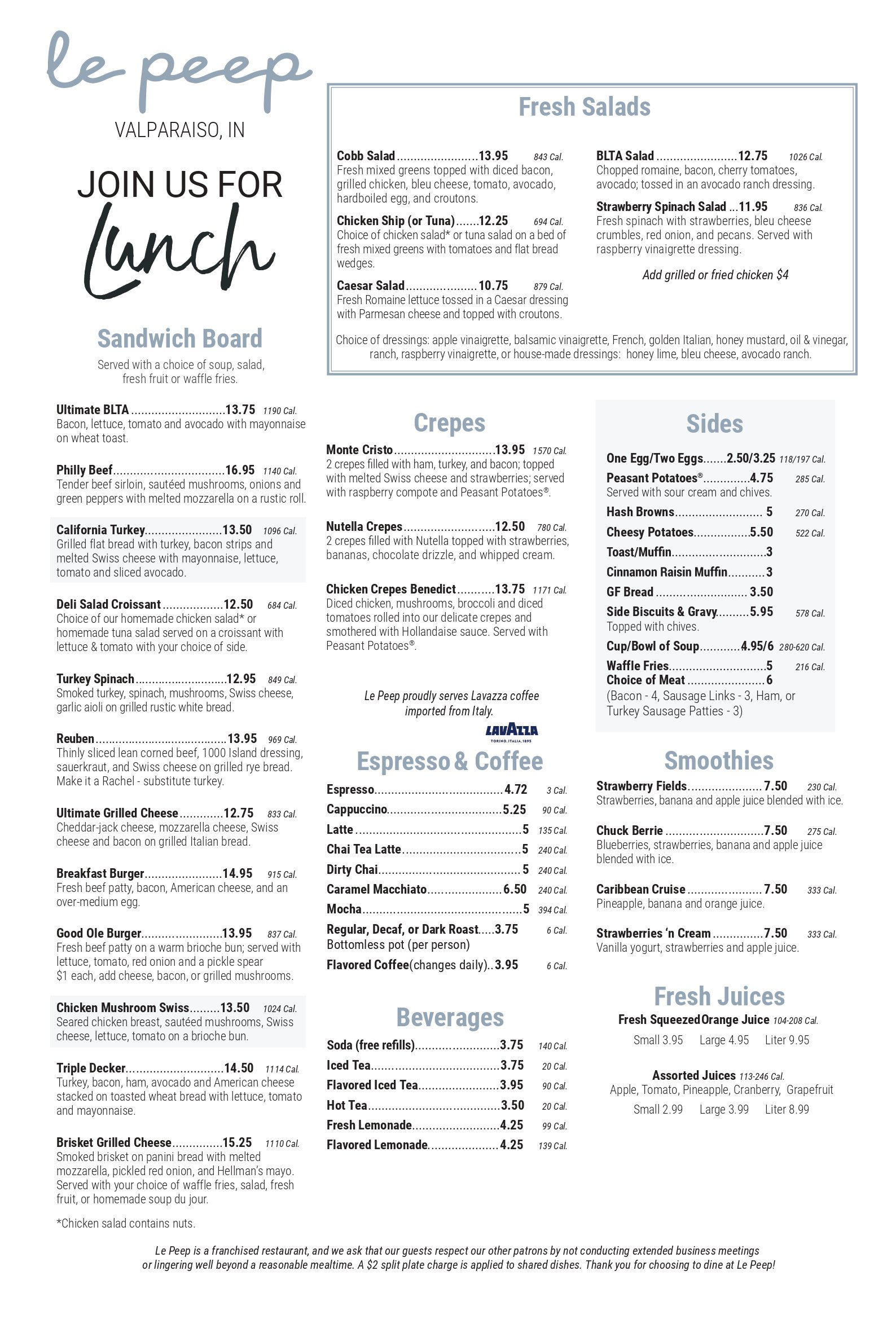 Our Menu - Le Peep | Valparaiso, IN